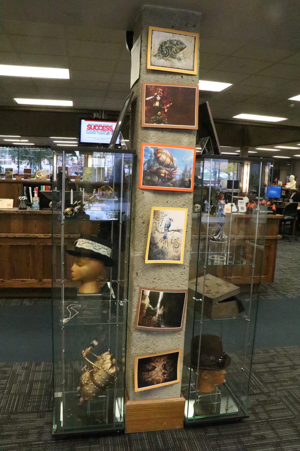 Steampunk display in library – USU Eastern Eagle